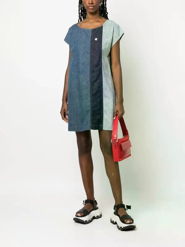 Moschino Denim Color-block Dress With Heart Applique