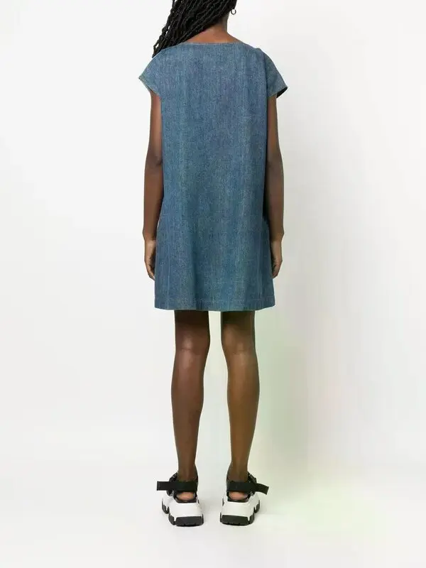 Moschino Denim Color-block Dress With Heart Applique