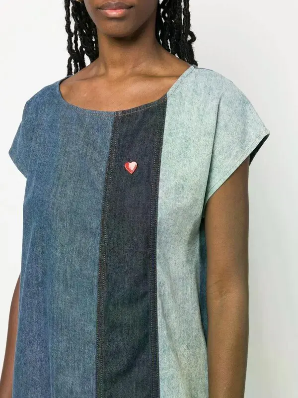 Moschino Denim Color-block Dress With Heart Applique
