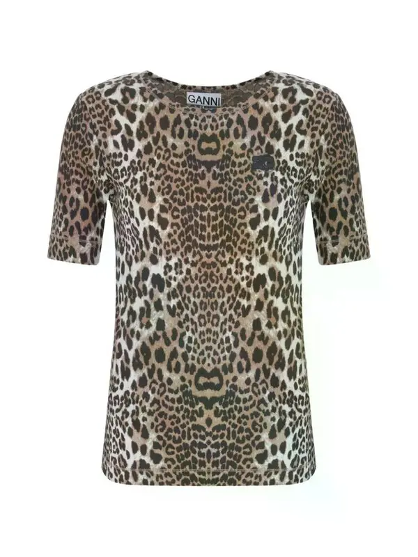 GANNI Leopard-print Logo-patch T-shirt