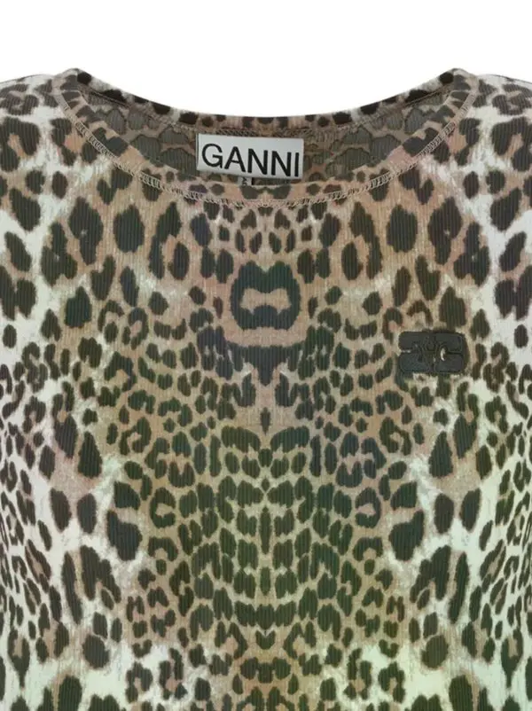 GANNI Leopard-print Logo-patch T-shirt