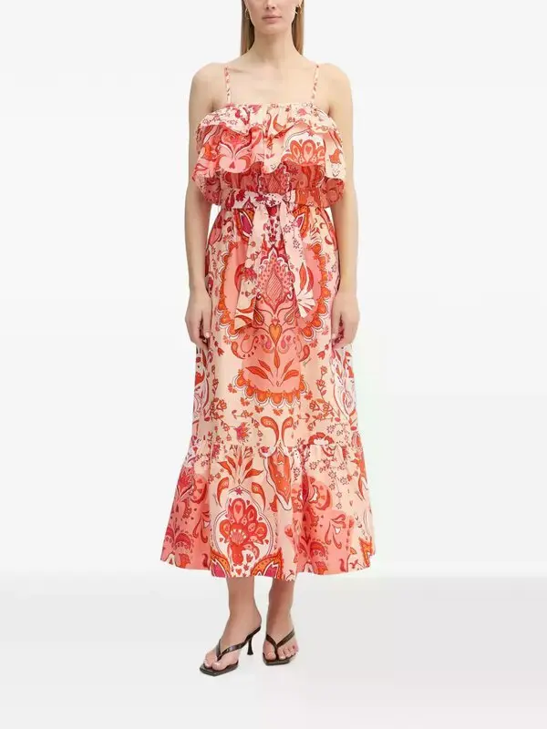 GAUDI Paisley-print Ruffled Midi Dress - Pink