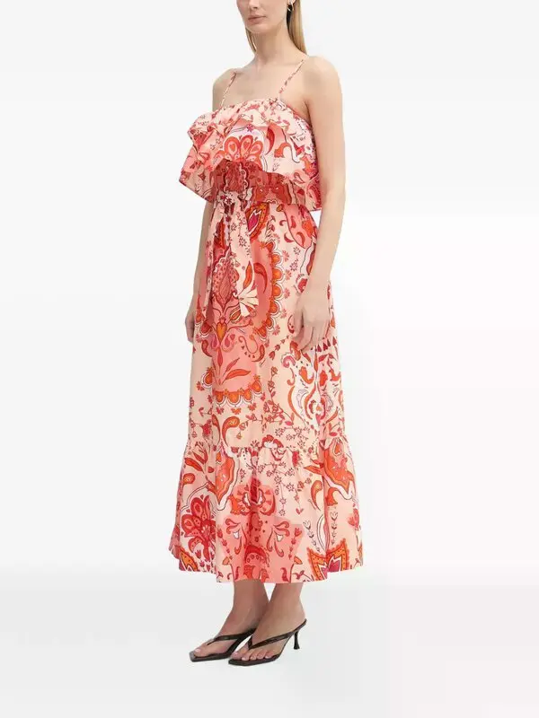 GAUDI Paisley-print Ruffled Midi Dress