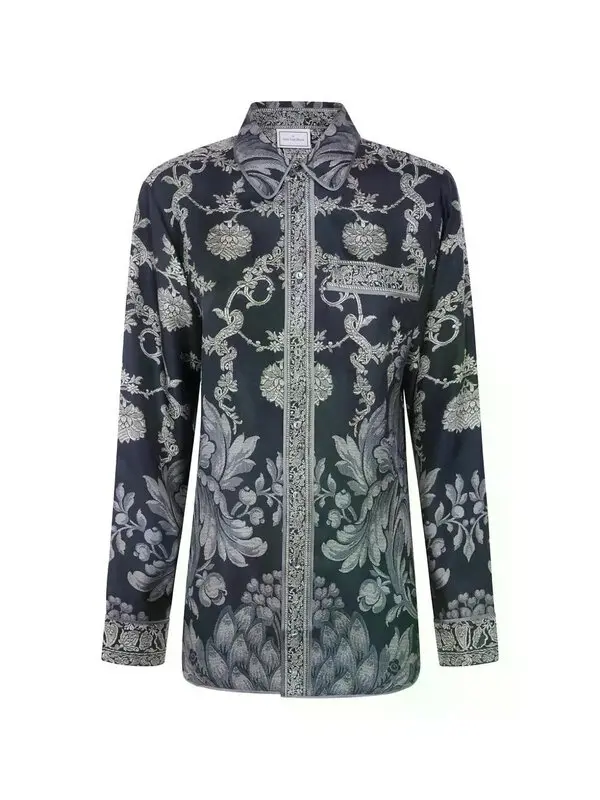 PIERRE-LOUIS MASCIA Floral-print Silk Shirt - Black