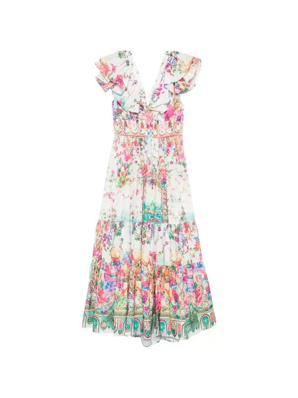 PAPER LACE Floral-print Ruffled Midi Dress