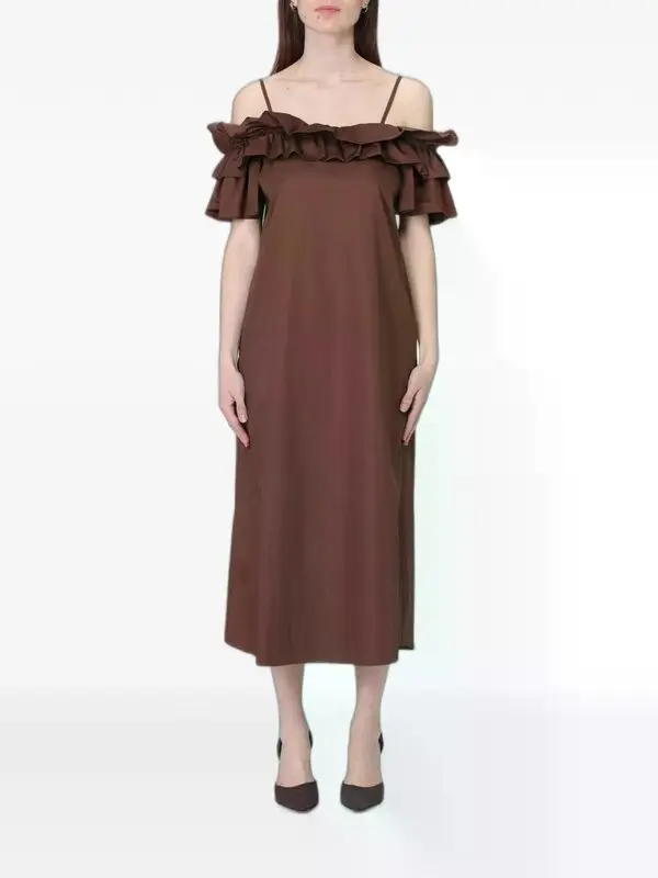 HANITA Ruffled Off-the-shoulder Midi Dress - Brown