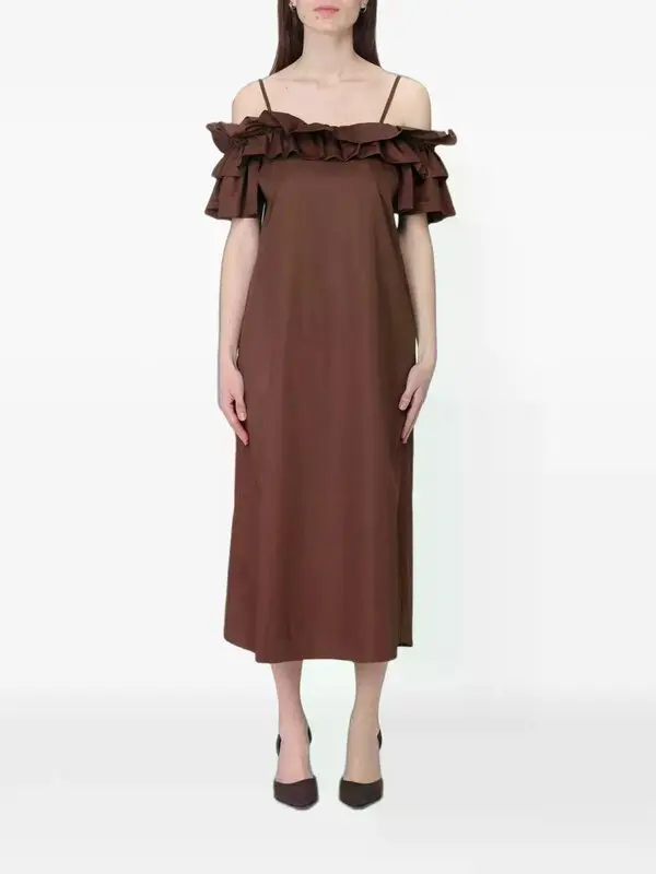 HANITA Ruffled Off-the-shoulder Midi Dress - Brown