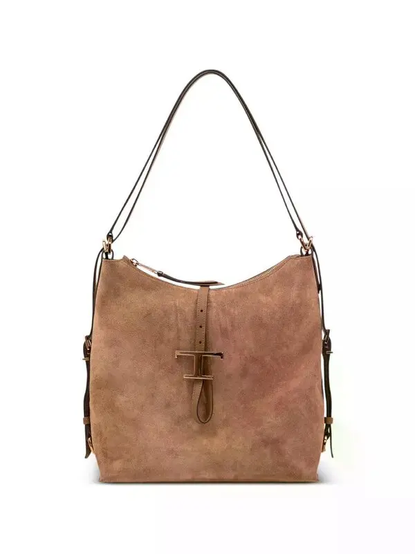 TOD'S T Timeless Small Suede Shoulder Bag - Brown