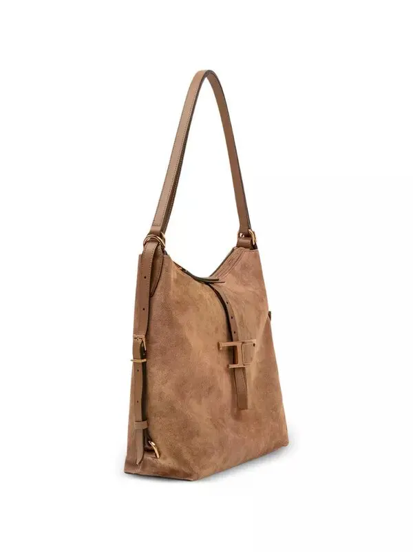 TOD'S T Timeless Small Suede Shoulder Bag - Brown