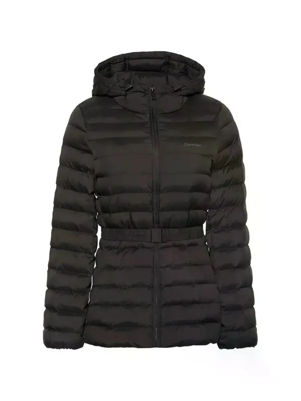 Calvin Klein Belted Hooded Puffer Jacket - Brown