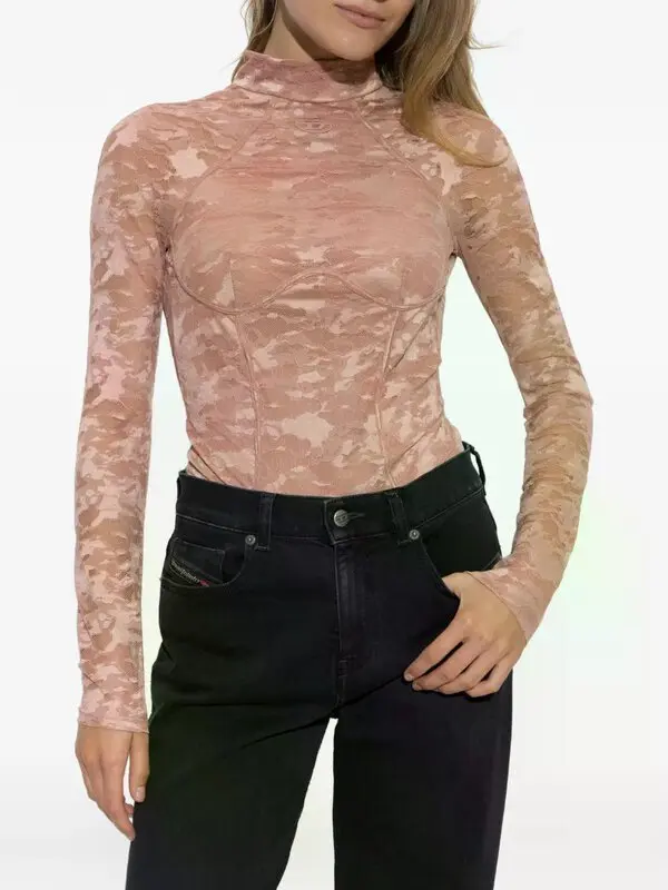 DIESEL® Lace-overlay Open-back Bodysuit - Pink