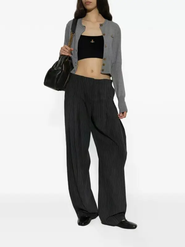 VIVIENNE WESTWOOD Orb-embroidered Ribbed Cropped Top - Black