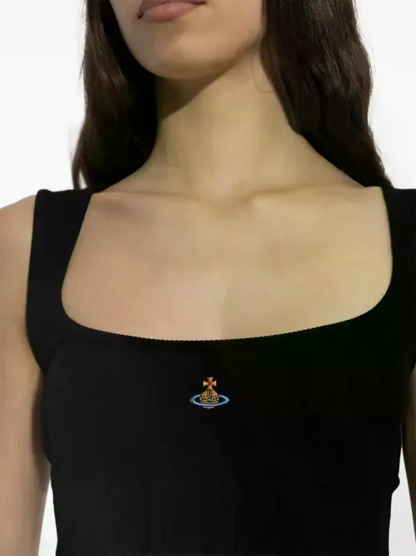 VIVIENNE WESTWOOD Orb-embroidered Ribbed Cropped Top - Black