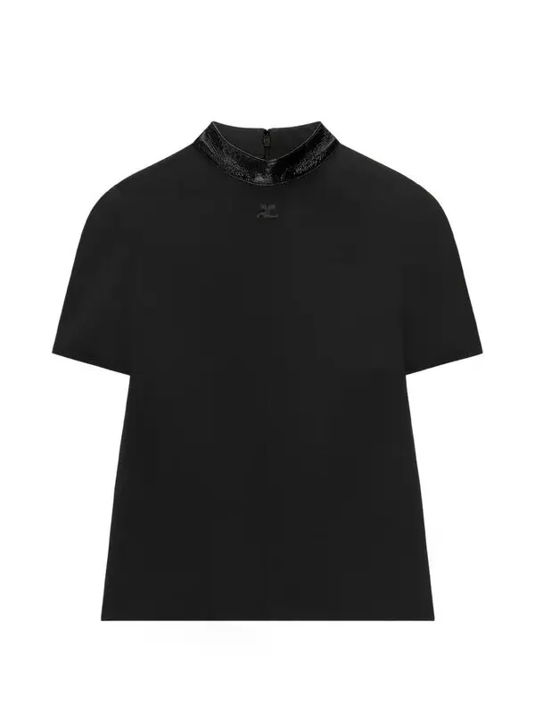 COURREGES High-neck T-shirt With Vinyl Trim - Black