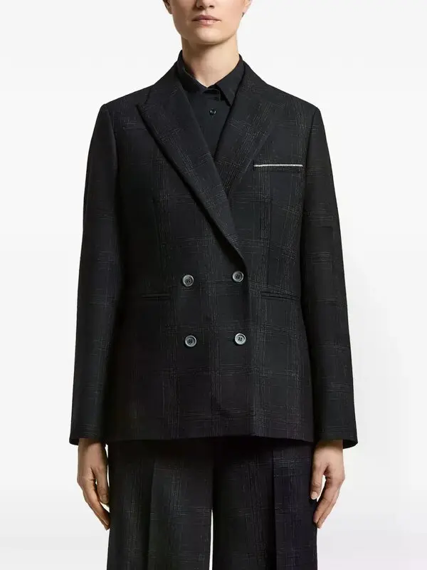 Peserico Double-breasted Checked Jacket - Blue