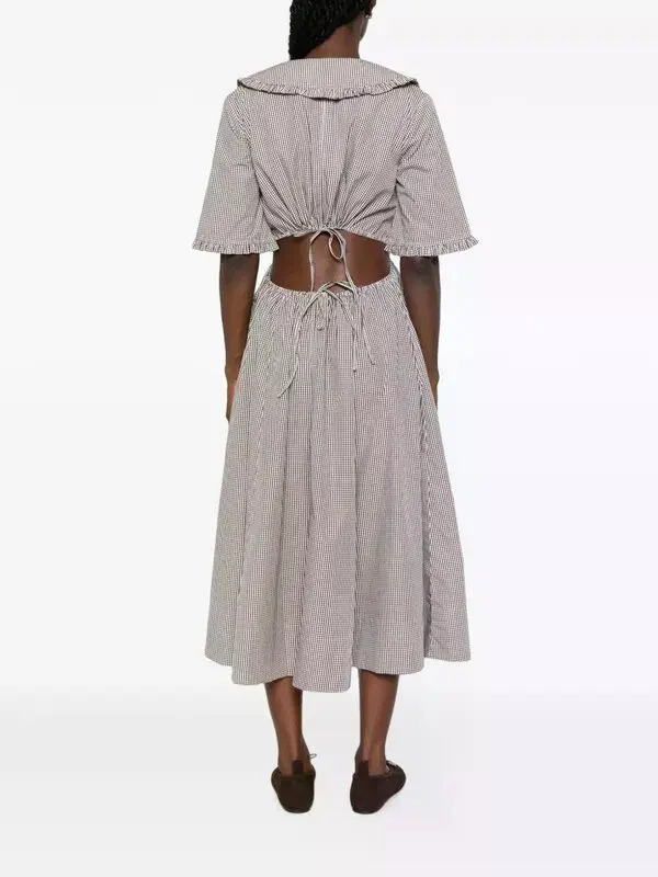 GANNI Check-pattern Cut-out Midi Dress