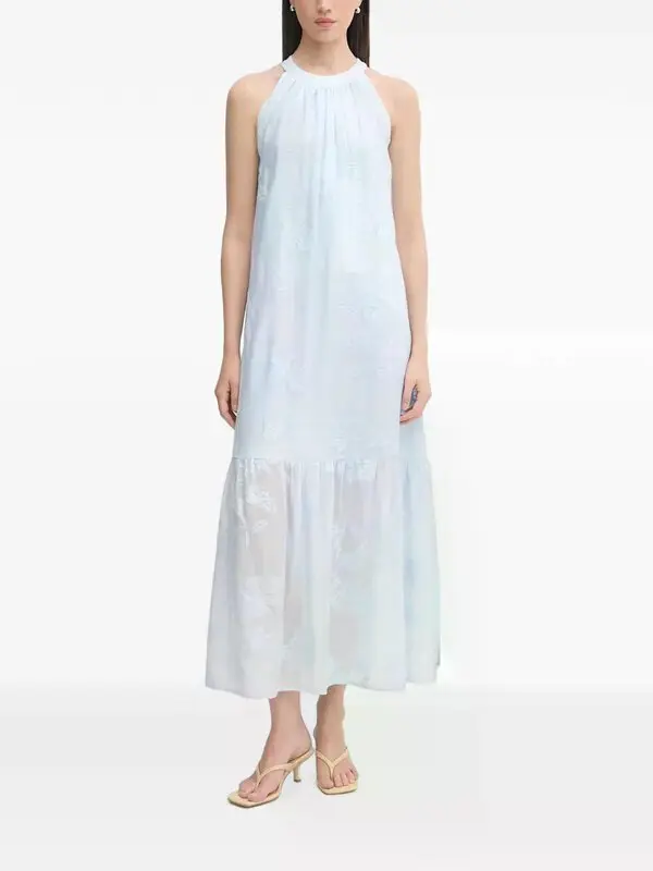 GAUDI Floral-embroidered Halterneck Maxi Dress - Blue