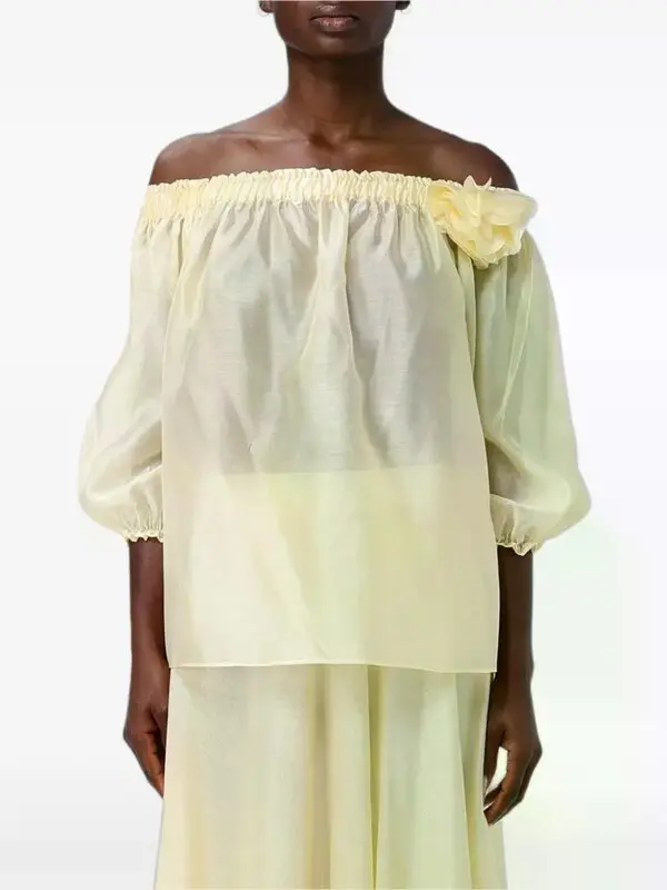 HANITA Off-shoulder Floral-appliqué Blouse - Yellow