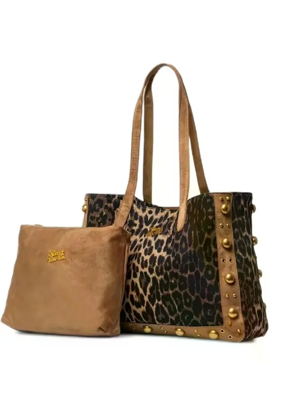 SECRET PON-PON Leopard-print Studded Shoulder Bag - Brown