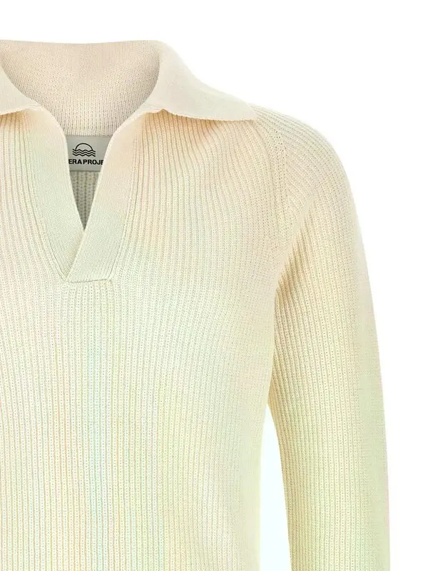 RIVIERA Ribbed Polo Sweater - Neutrals