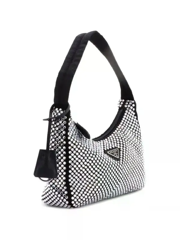 Prada Re-edition 2000 Crystal Embellished Satin Mini Hobo Bag