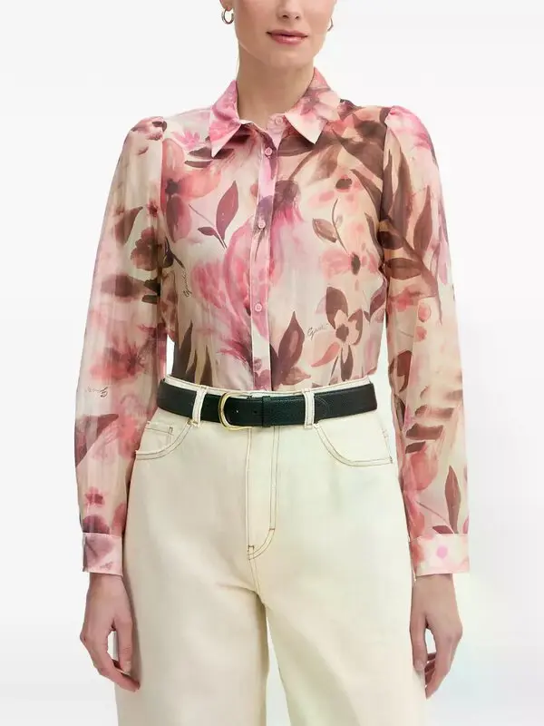 GAUDI Floral-print Puff-sleeve Shirt - Pink