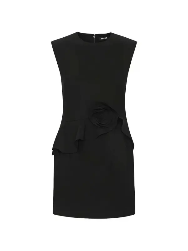 ROTATE BY BIRGER CHRISTENSEN Floral-appliqué Peplum-hem Mini Dress - Black