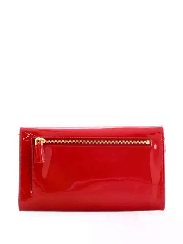 Prada Triangle Logo Envelope Chain Patent Mini Clutch Bag - Red