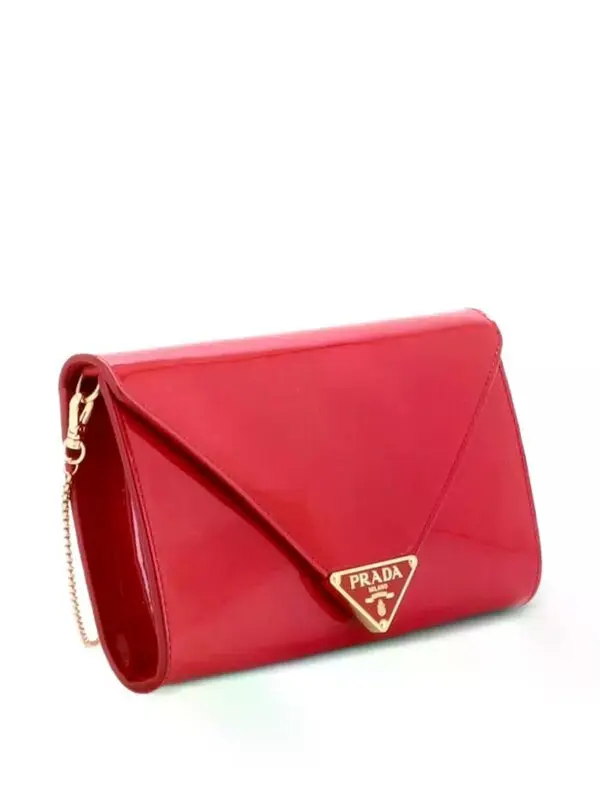 Prada Patent Leather Mini Clutch With Chain Strap - Red
