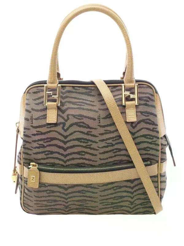 Fendi 20th Century Zebra Print Canvas Satchel - Brown