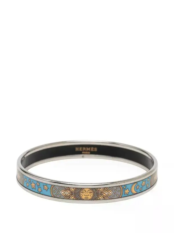Hermès 20th Century Narrow Sun Moon Stars Enamel Bangle 65 Costume Bracelet - Blue