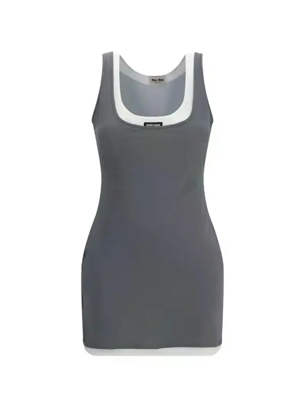 Miu Miu Layered-effect Logo-patch Dress - Grey