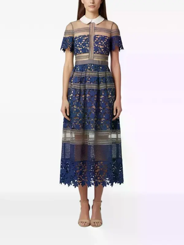 SELF-PORTRAIT Liliana Guipure Lace Midi Dress - Blue