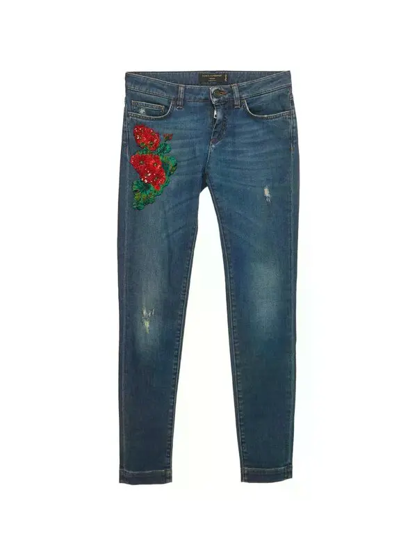 Dolce & Gabbana Floral-applique Skinny Jeans - Blue