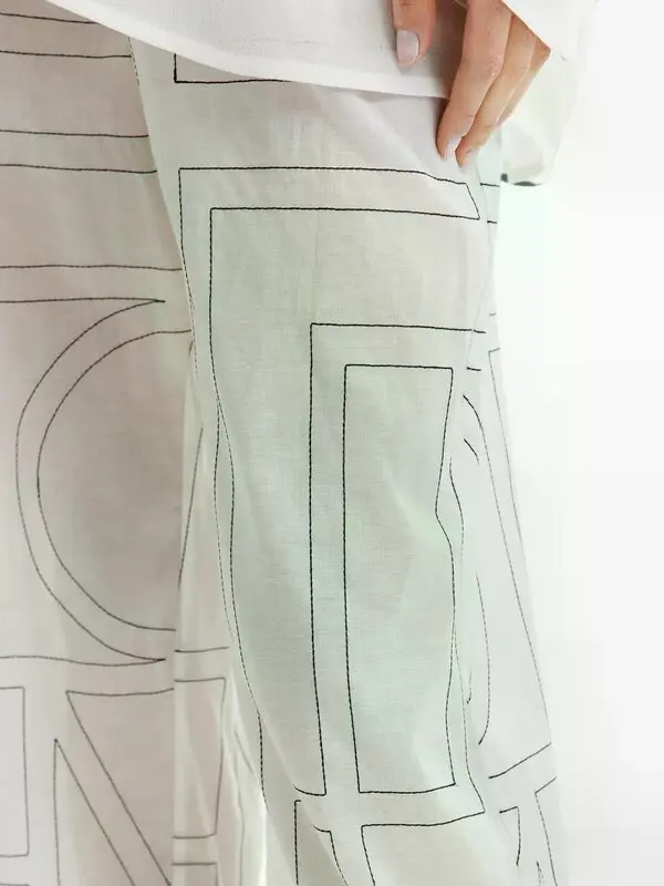TOTEME Wide-leg Trousers With Logo Embroidery - White