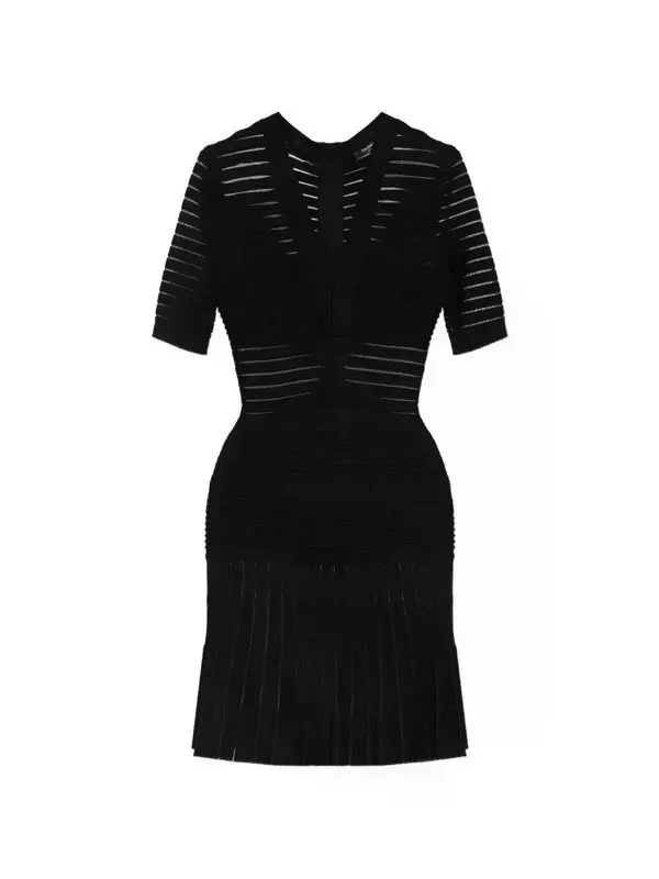 Balmain Sheer-panel V-neck Mini Dress - Black