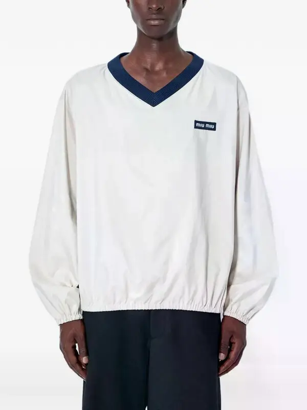 Miu Miu Logo-patch V-neck Sweater - Neutrals