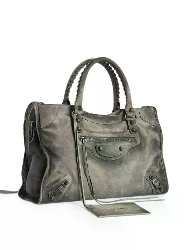 Balenciaga Medium Le City Waxed Suede Tote Bag - Grey