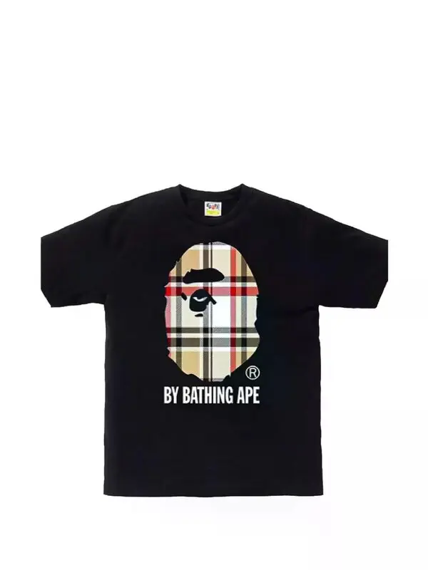 A BATHING APE Check Bathing Graphic-print T-shirt - Black