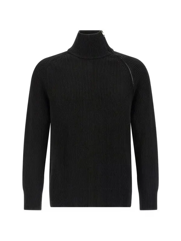 RIVIERA Ribbed Zip Sweater - Black
