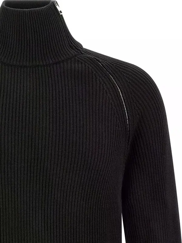 RIVIERA Ribbed Zip Sweater - Black