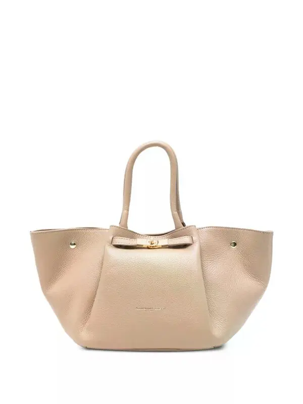 ADRIANNA FERETTI Twist-lock Pebbled Tote Bag - Neutrals