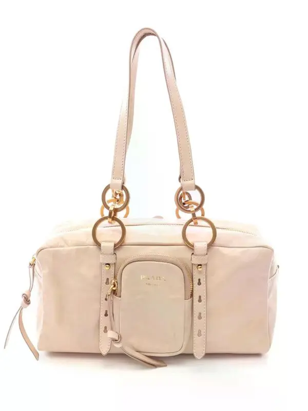 Prada 2025 Medium Leather Dangle Top Handle Bag Shoulder Bag - Neutrals