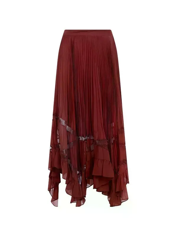 TWINSET Pleated Lace-trim Midi Skirt - Red