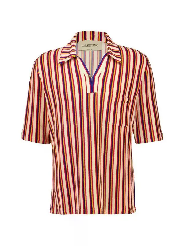 Valentino Garavani Striped V-neck Polo Shirt - Orange