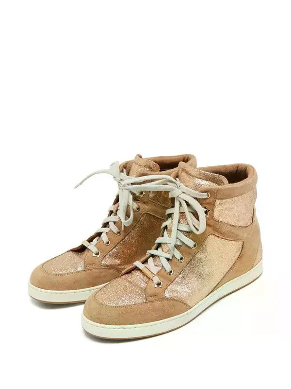 JIMMY CHOO High-top Sneakers With Glitter Finish - Neutrals