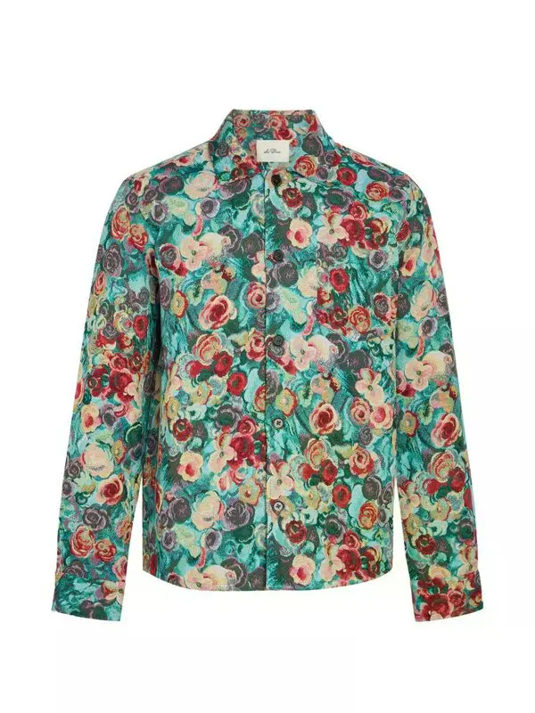 LES DEUX Floral-tapestry Long-sleeve Shirt - Green