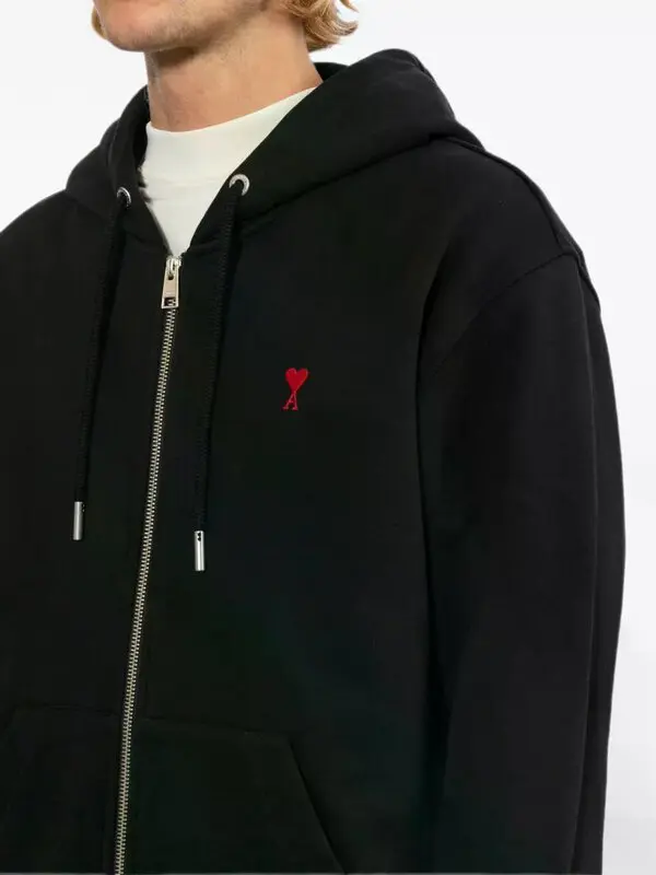 AMI Paris De Coeur Zip-up Hoodie - Black