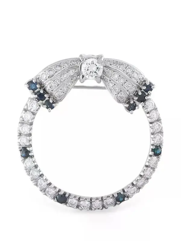 LB EXCLUSIVE Diamond And Sapphire Open-circle Bow-motif Brooch - Silver