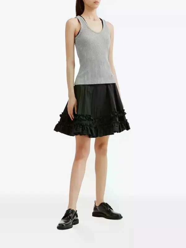 GANNI Ribbed Knit Logo Embroidered Tank Top
